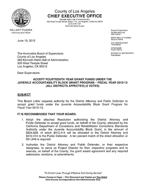 La County Letter Re Juvenile Accountability Block Grant Program 2012 ...
