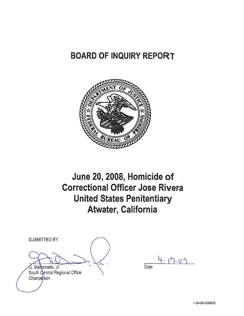 Doj Rivera Homicide Investigation Usp Atwater Ca 2009 | Prison Legal News