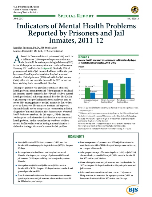 Doj Report Indicators Of Mental Health Problems Prison Legal News
