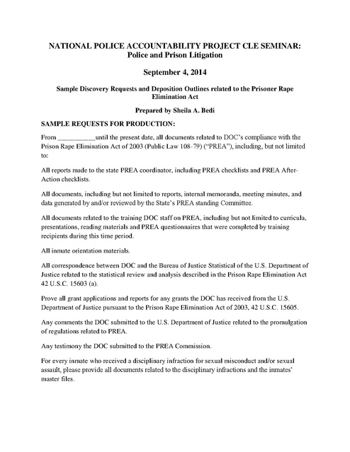 Sample PREA Discovery Requests and Depo Outlines NPAP 2014 | Prison ...