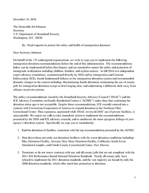 Joint letter to DHS Secretary re protecting the safety of immigration ...