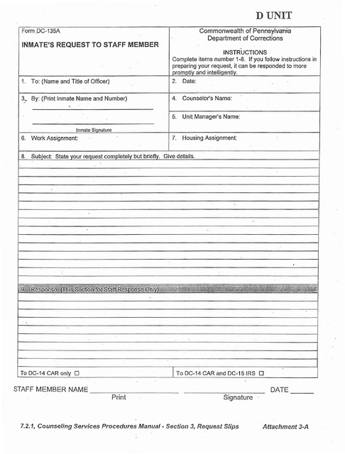 Pa Doc Blank Prisoner Request Forms | Prison Legal News
